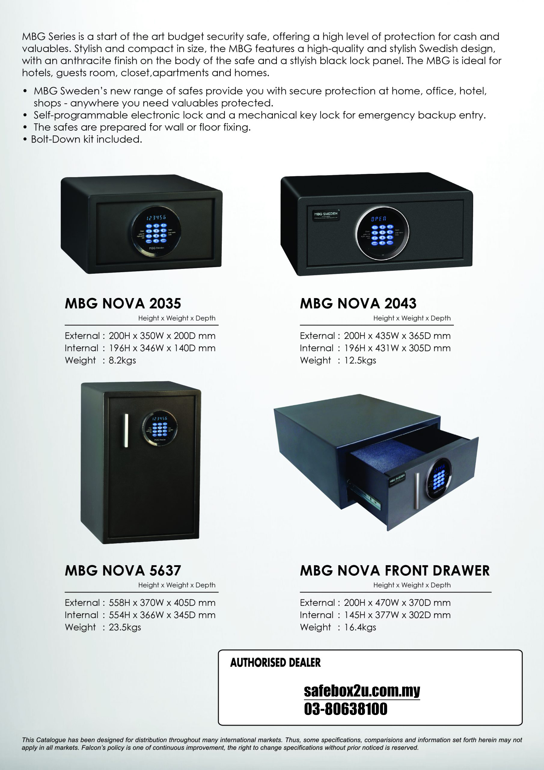Falcon MBG NOVA Front Drawer Hotel Safe - Safe Box Malaysia